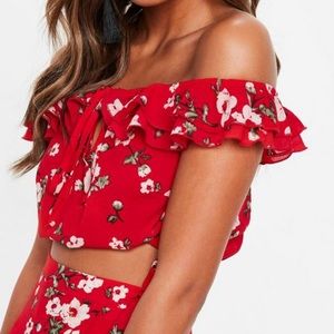 Missguided | Dresses | Misguided Red Floral Set | Poshmark